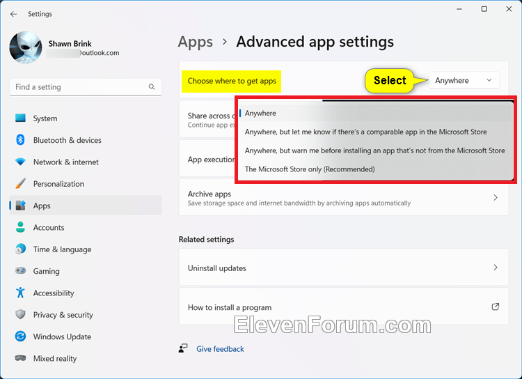 Choose Where To Get Apps In Windows 11 Tutorial Windows 11 Forum