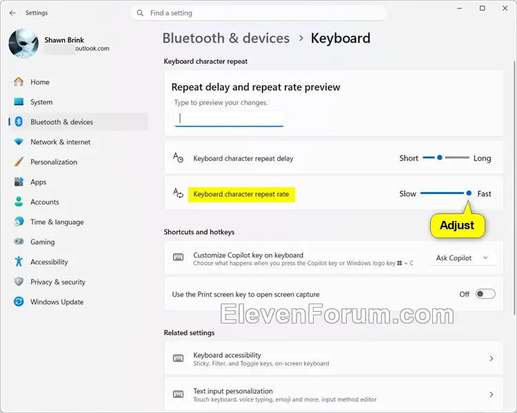 Change Keyboard Character Repeat Rate in Windows 11 | Windows 11 Forum