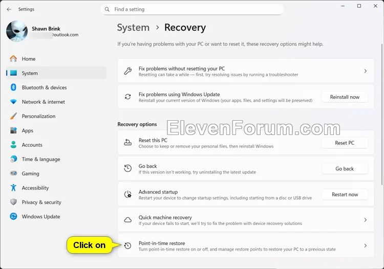 Enable or Disable Point-in-time Restore in Windows 11 | Windows 11 Forum