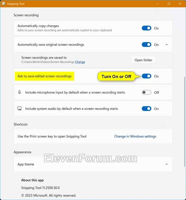 Turn On or Off Ask to Save Edited Screen Recordings for Snipping Tool ...