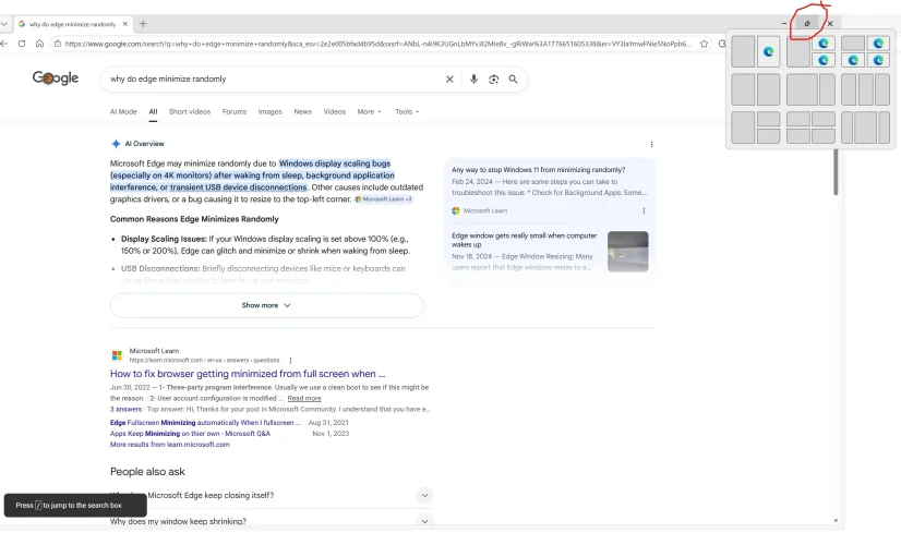 Why does Microsoft Edge sometimes (randomly) partially minimizes itself ...